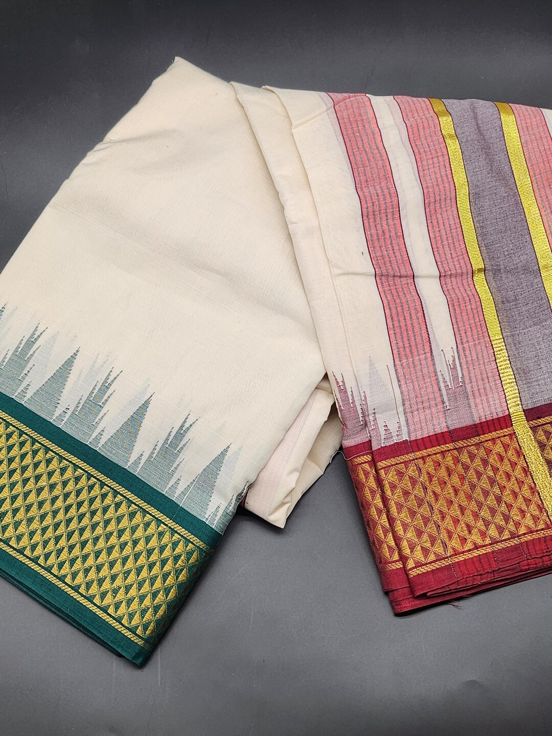 Temple Border White Dhoti With Red and Green Color Borders - Etsy