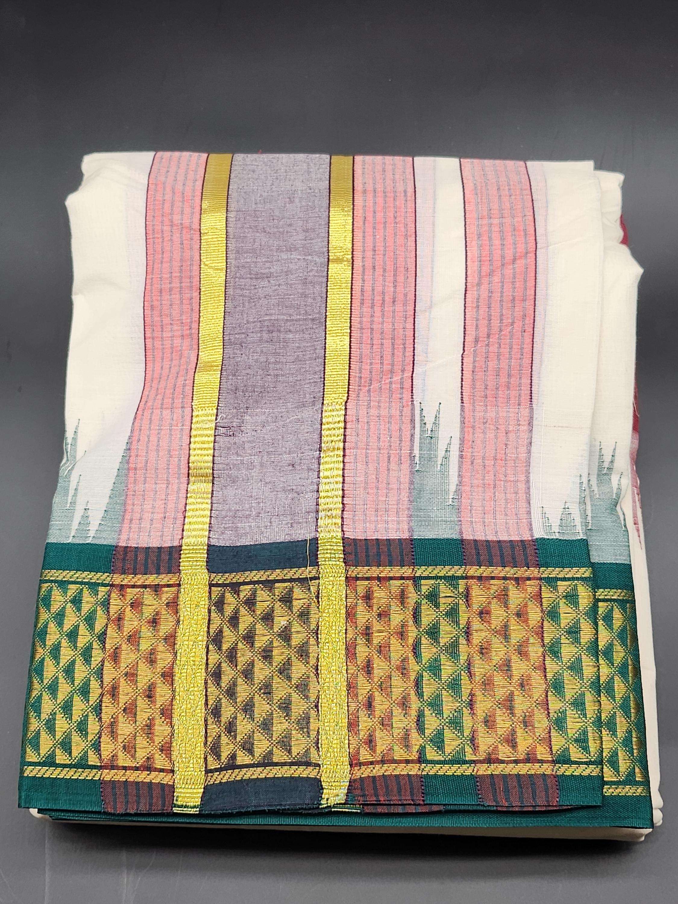 Temple Border White Dhoti With Red and Green Color Borders - Etsy