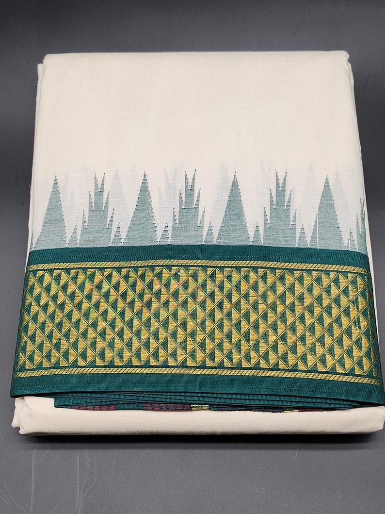 Temple Border White Dhoti With Red and Green Color Borders - Etsy