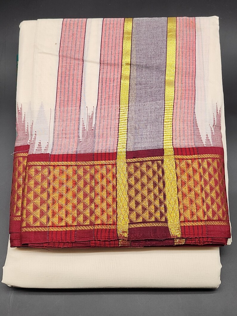 Temple Border White Dhoti With Red and Green Color Borders - Etsy