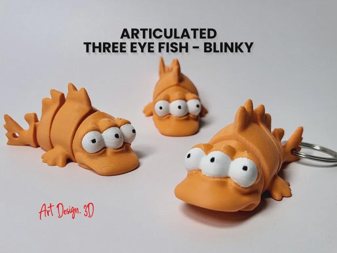 Articulated Blinky Fish Toy – 3D Printed Three-eyed Fidget Keychain ...