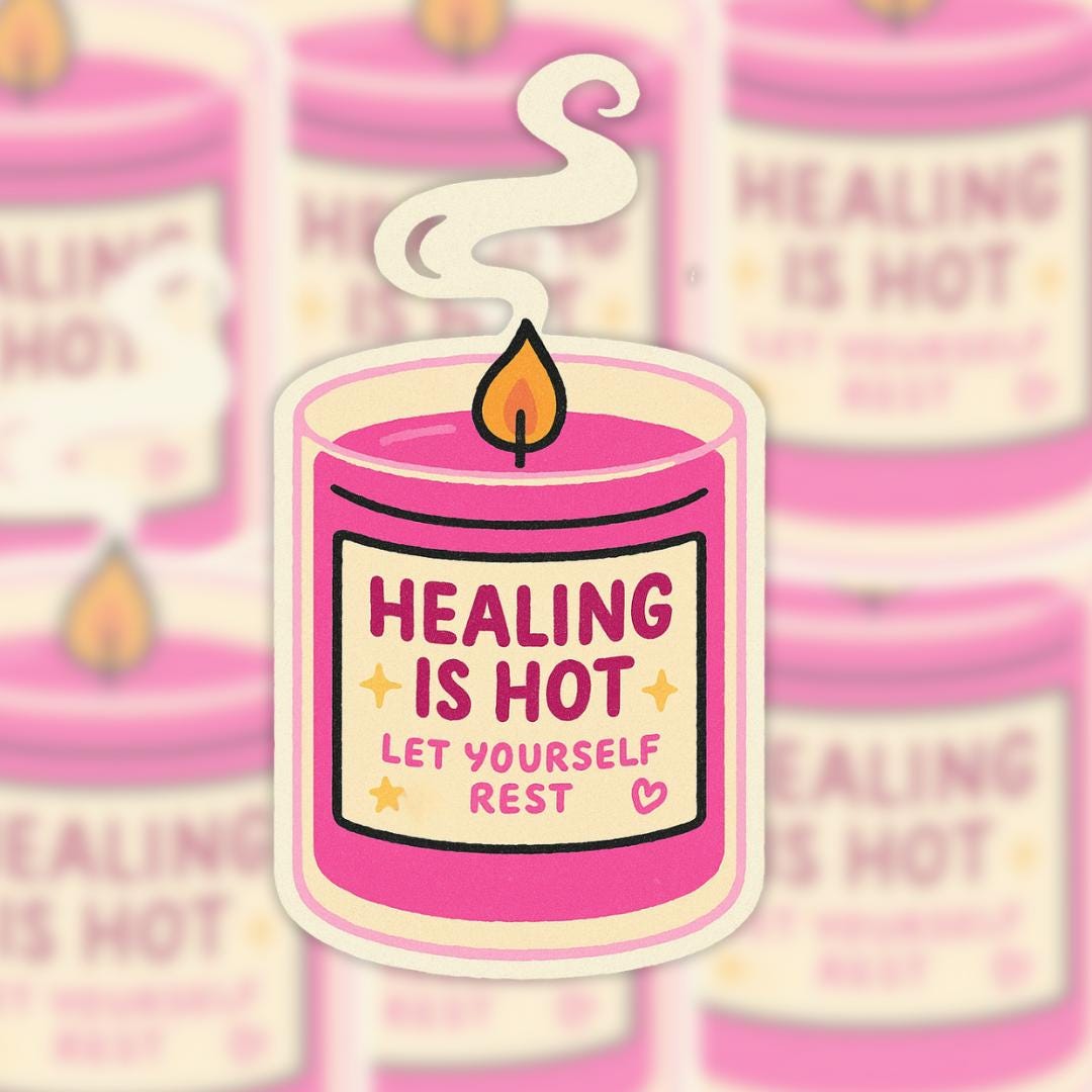 Healing is Hot Sticker – Pink Self-care Candle Matte Vinyl for Journals ...