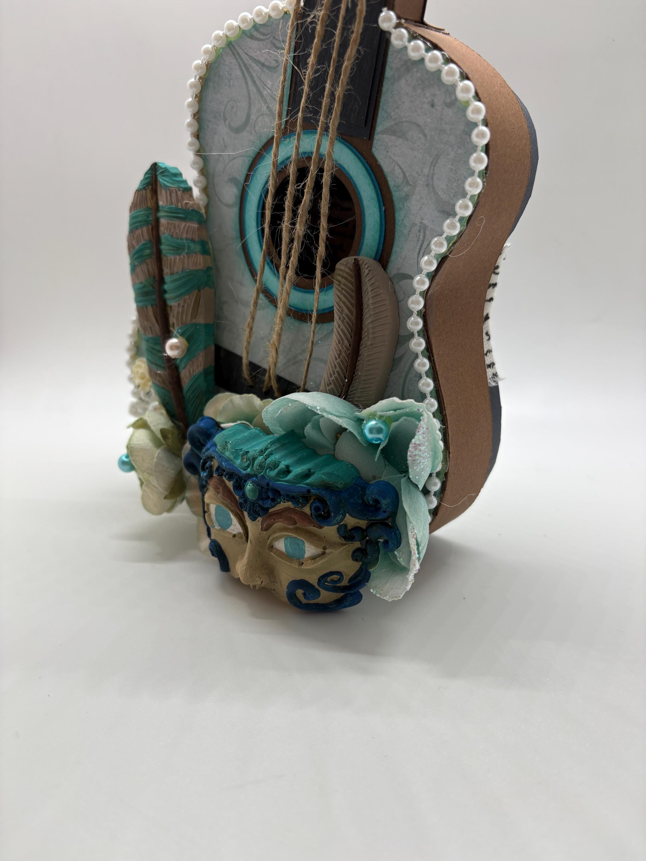 Guitar Shaped Novelty Box Shabby Chic Masquerade Teal - Etsy