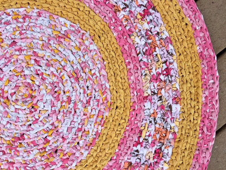 Rag Rug Pink Yellow Orange Round Recycled Crochet - Etsy