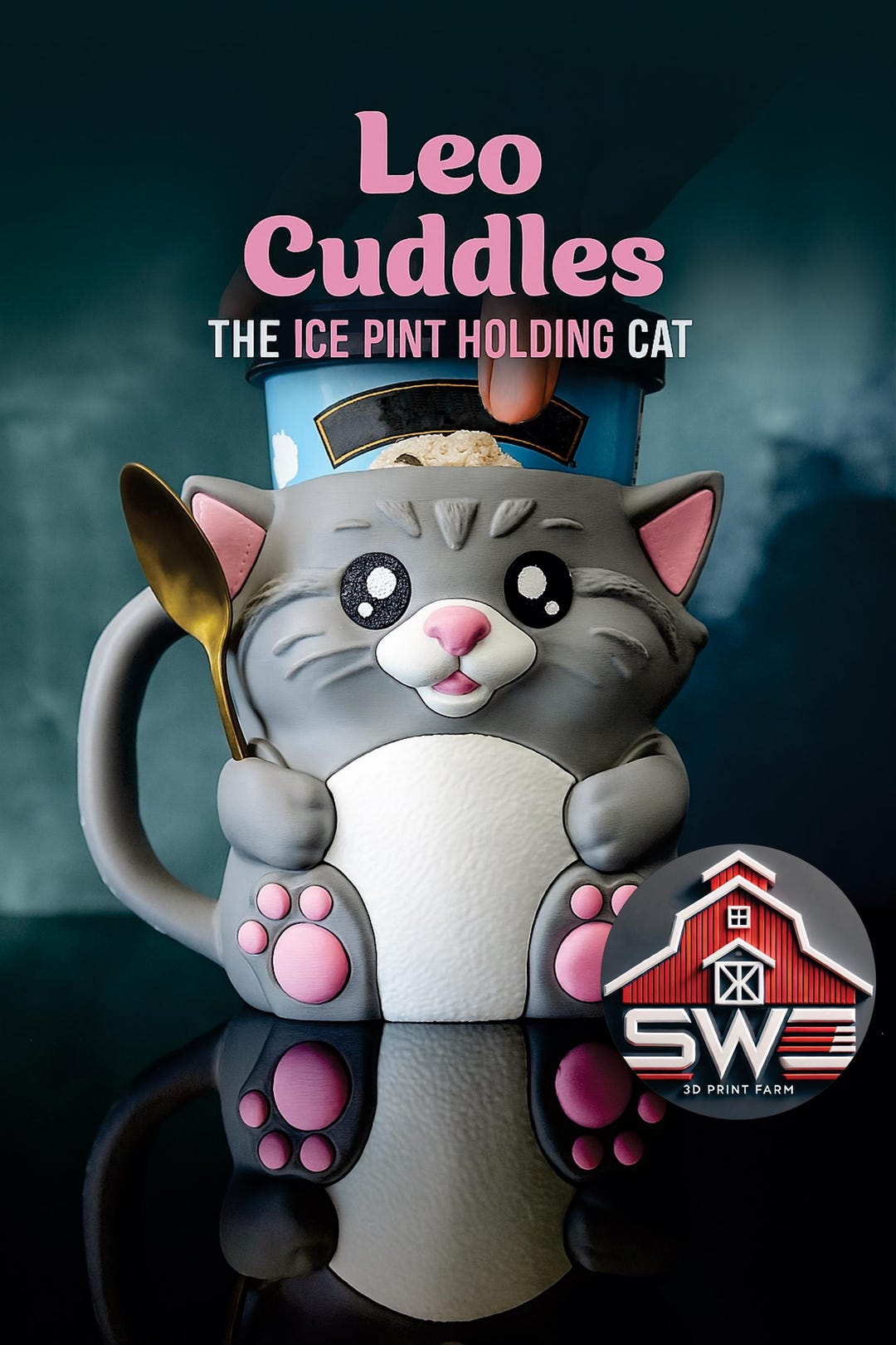 Leo the Cuddles Cat Ice Cream Pint Holder With Snack Drawer - Etsy