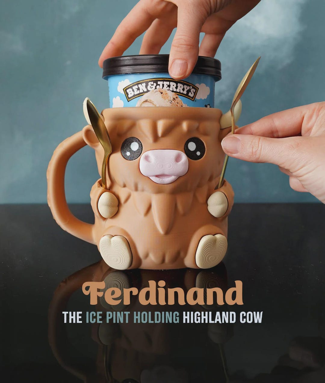 Ferdinand Highland Cow Ice Cream Pint Holder – 3D Printed With Spoon ...