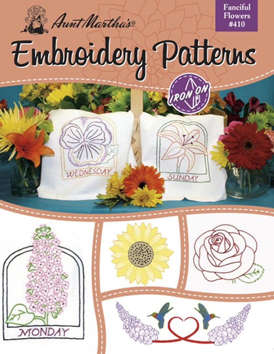 Aunt Martha's Book of Embroidery Patterns - #410 Fanciful Flowers - 8 ...