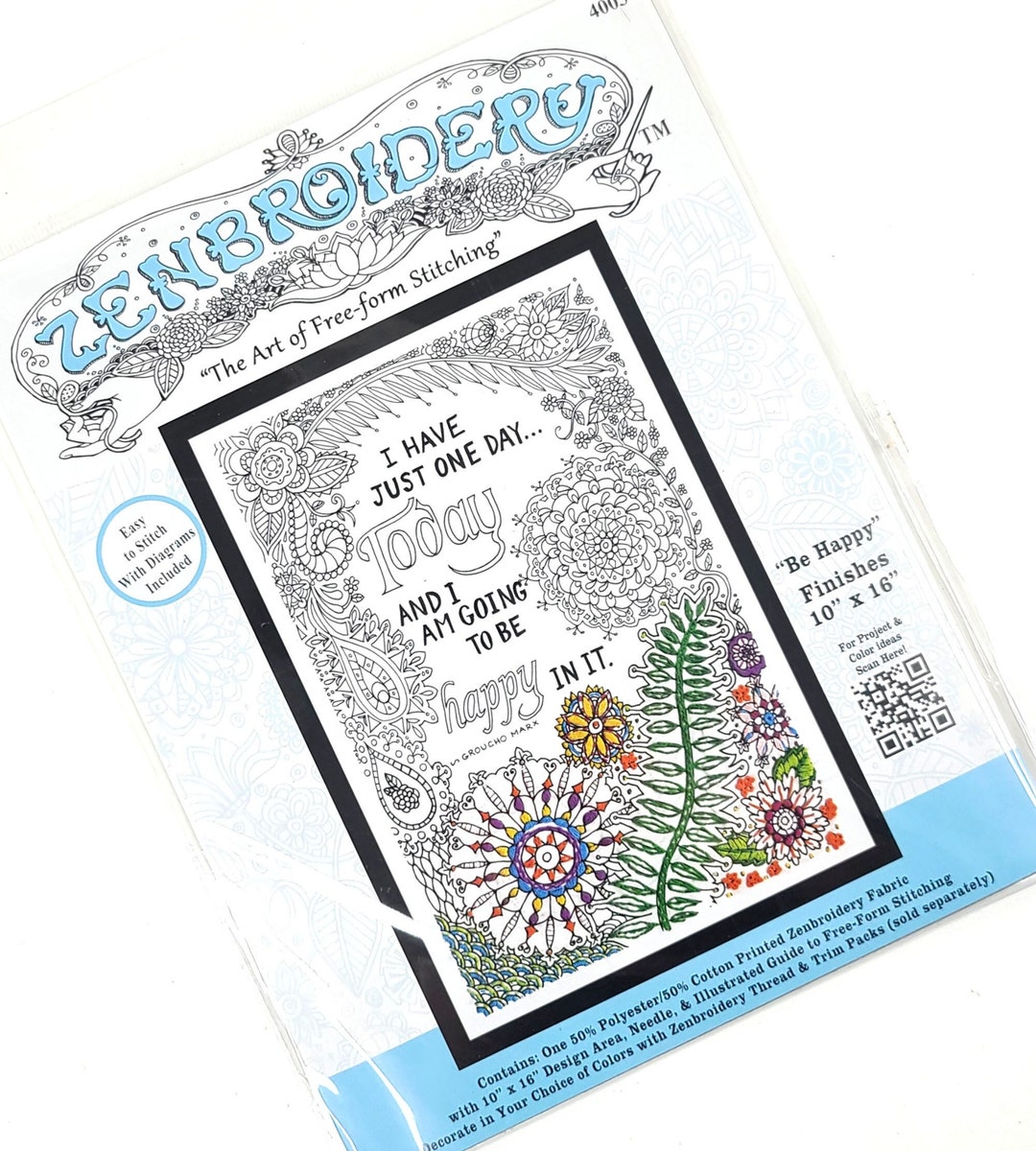 Zenbroidery - Be Happy - Free-form Stitching - Cotton Printed ...