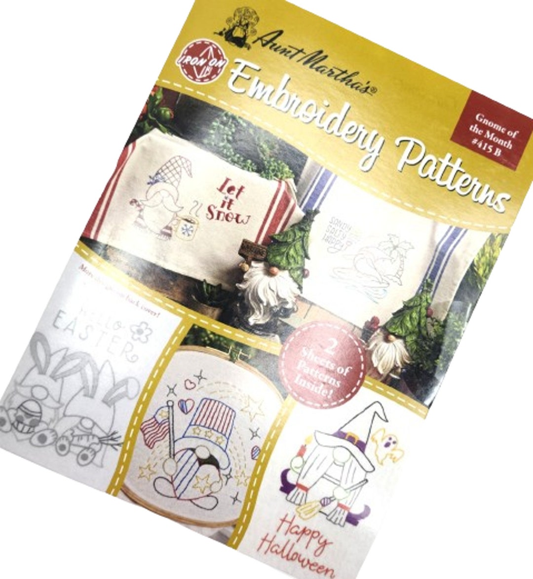 Aunt Martha's Gnome of the Month Iron-on Embroidery Patterns Stitcher's ...