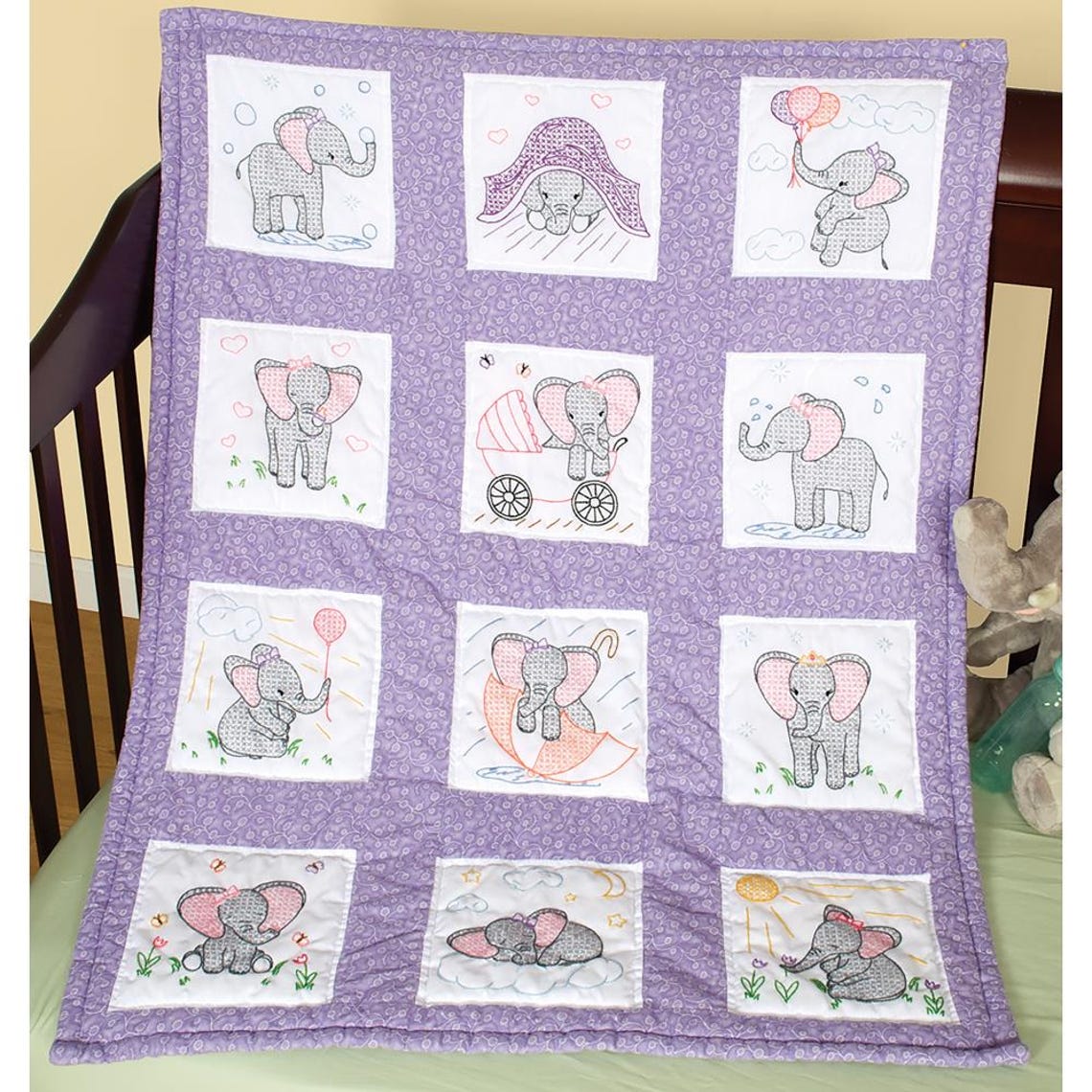 Elephants 9" X 9" Quilt Blocks - Set of 12 - JDNA - Jack Dempsey - Etsy