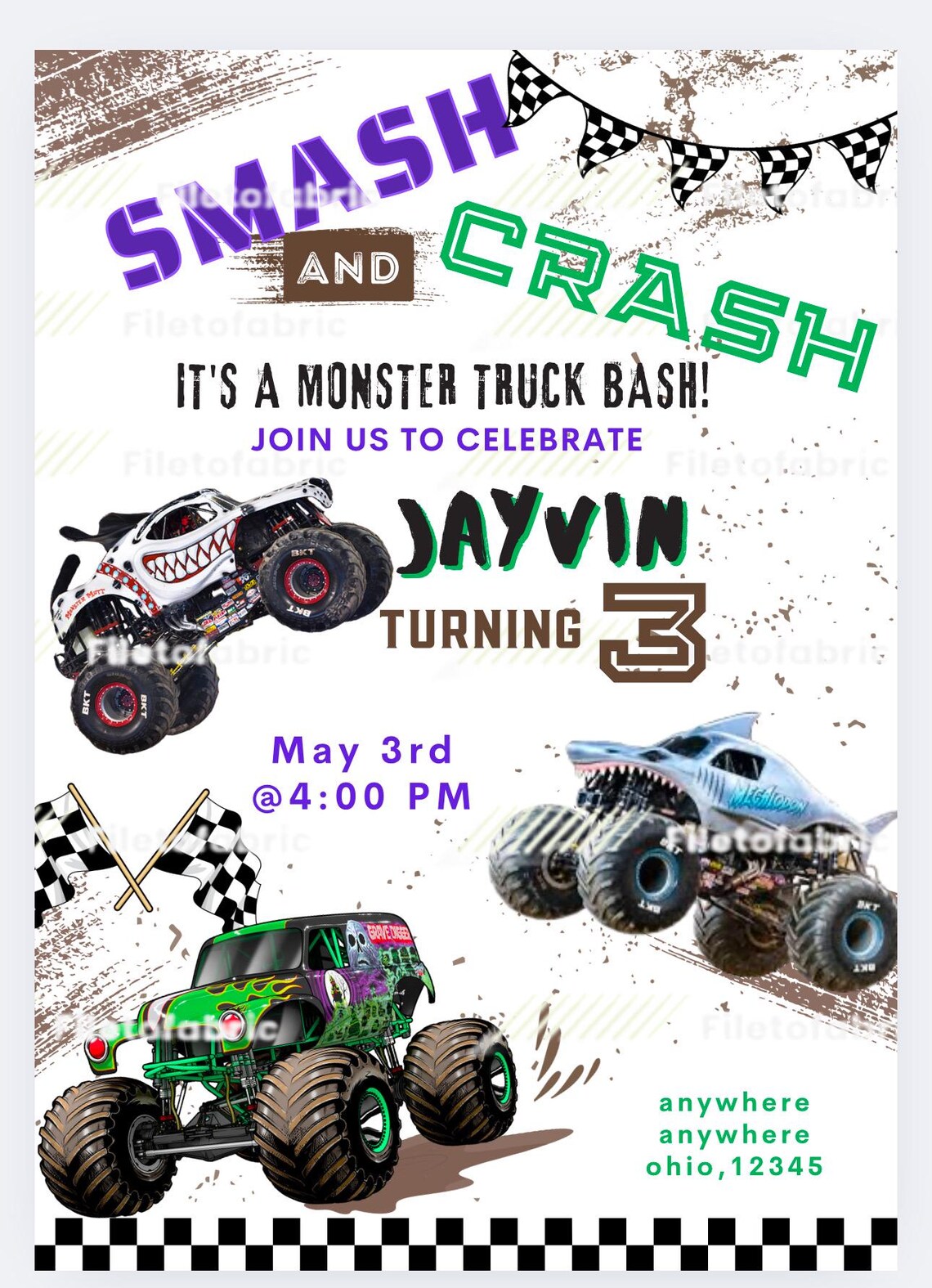 Monster Jam Invitation, Monster Trucks, Personalized, Made to Order ...