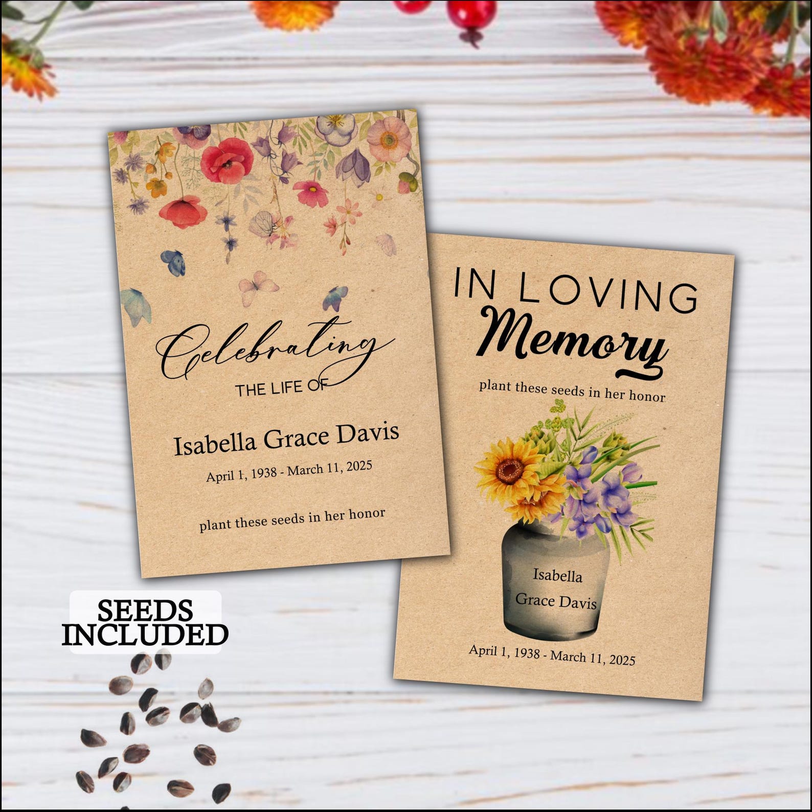 Personalized Funeral Seed Packets/mixed Seeds Included/forget Me Not/in ...