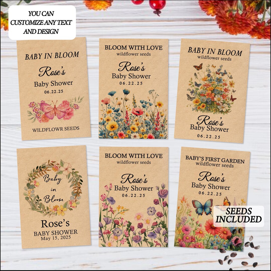Custom Baby in Bloom Wildflower Seed Packets: Kraft Bridal Shower ...