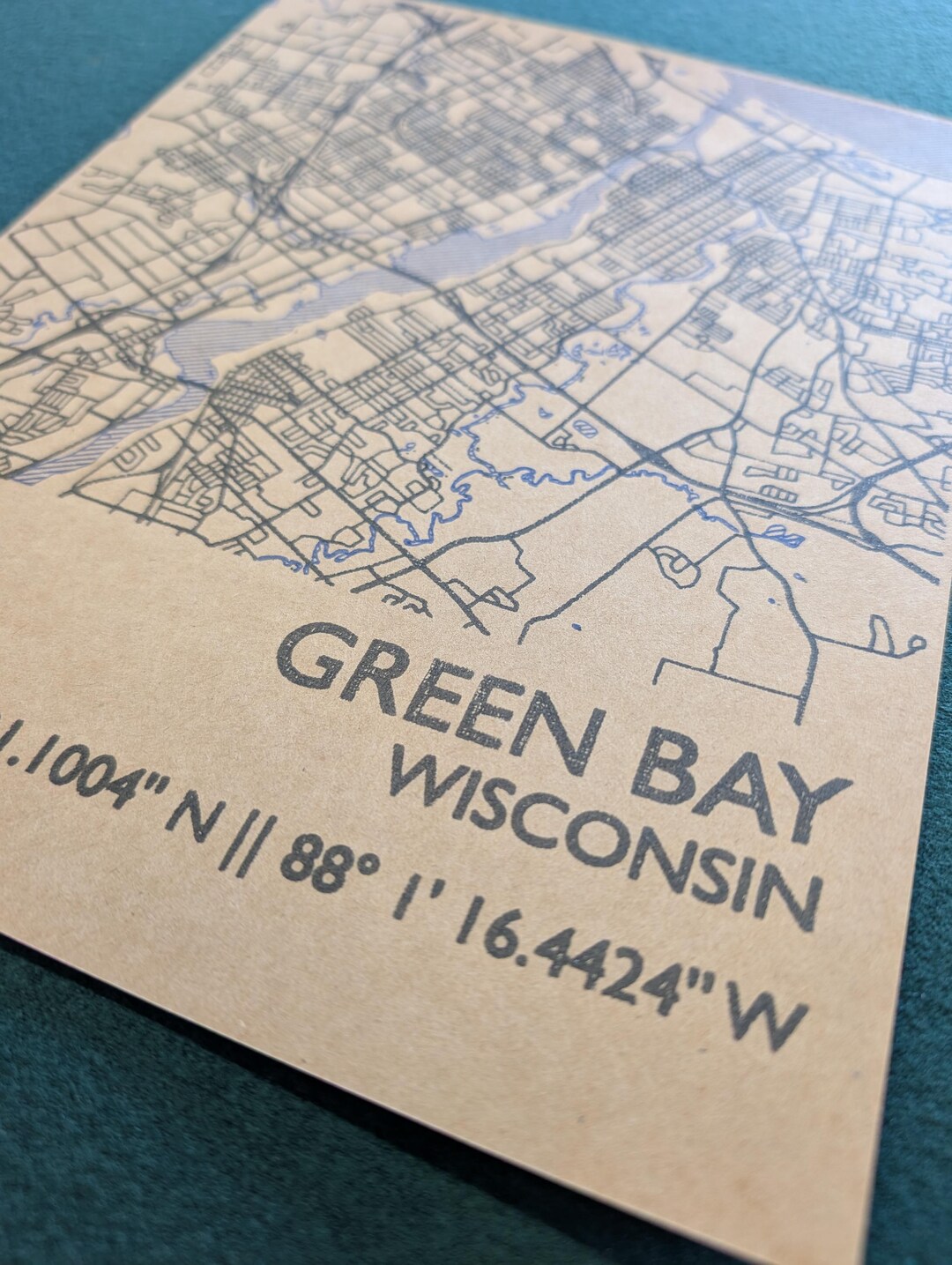 Green Bay, Wisconsin Map Drawing Artwork - Travel Art Print for Home or ...