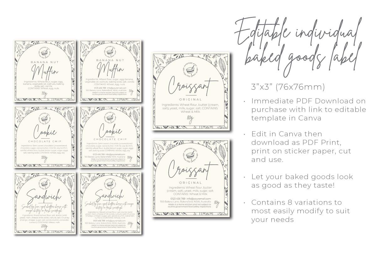 Editable Bakery Labels: Whimsical Food Stickers (DIY Canva Template ...