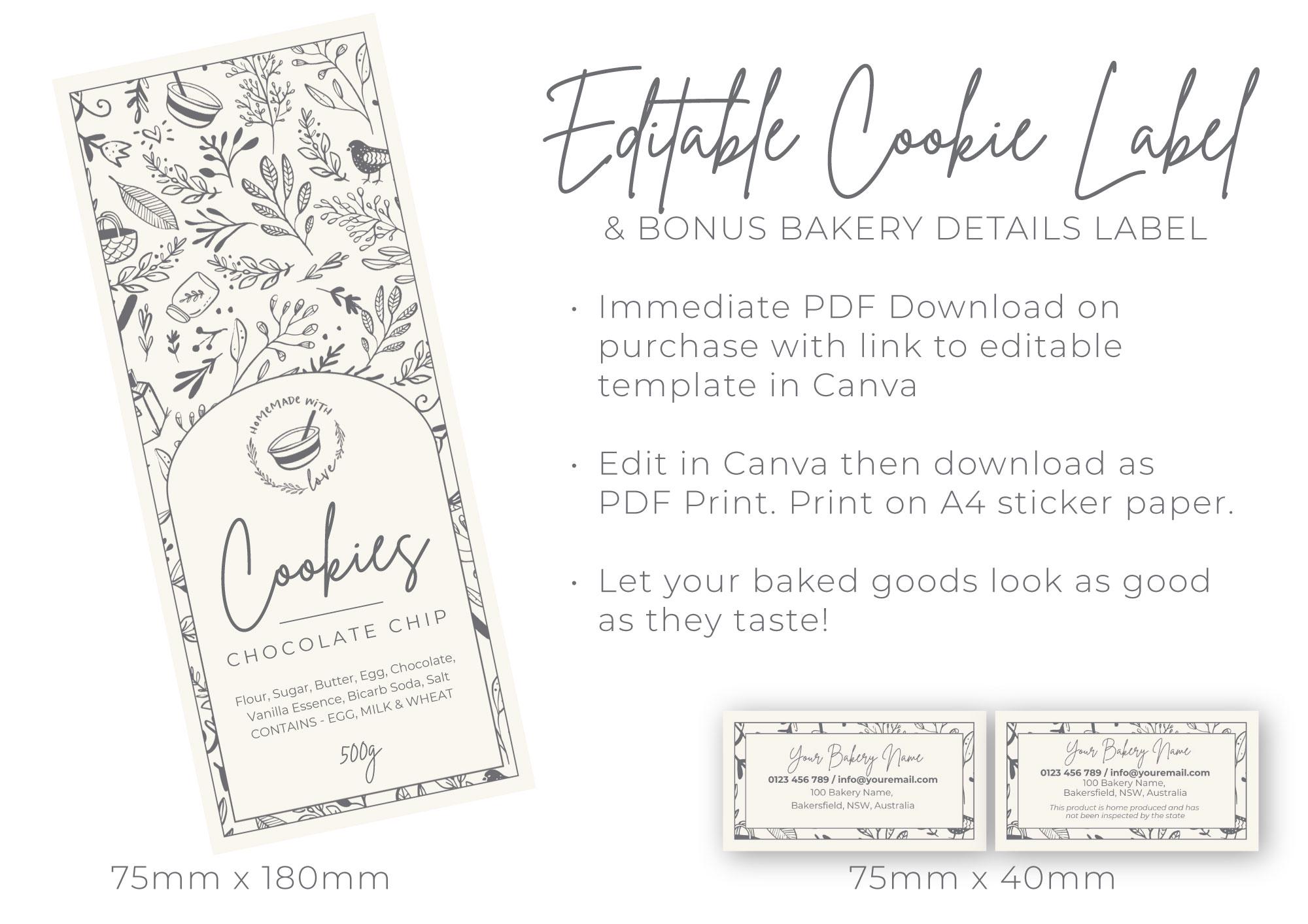 Editable Cookie Label Template: With Seperate Bakery Details (canva ...