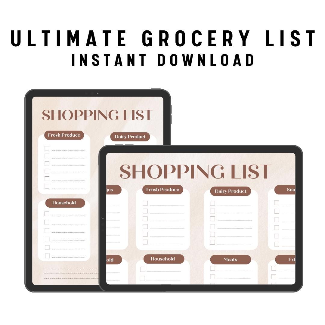 Printable Grocery List Template – 2x Landscape & Portrait Layouts for ...