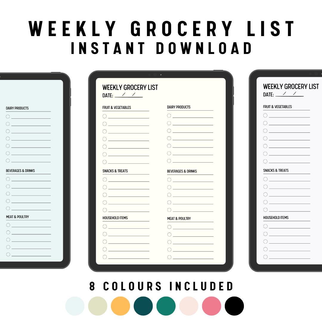 Downloadable & Printable Weekly Grocery List Planner for Easy Grocery ...