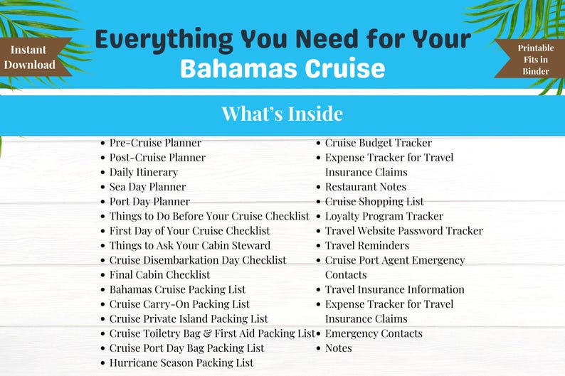 Bahamas Cruise Travel Planner, Cruise Packing List, Cruise Checklist ...