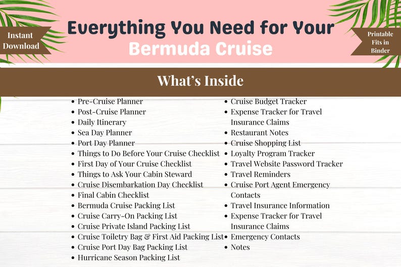 Bermuda Cruise Travel Planner, Cruise Packing List, Cruise Checklist ...