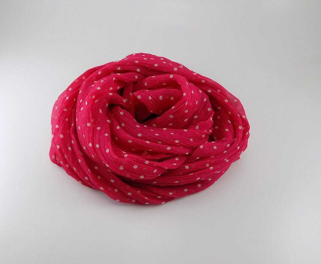 Fuchsia Pink and White Polka Dot Mulberry Silk Scarf, Fringed Dark Pink ...