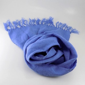 Periwinkle Blue Linen Scarf, Skinny Scarf With Hand Knotted Fringe ...