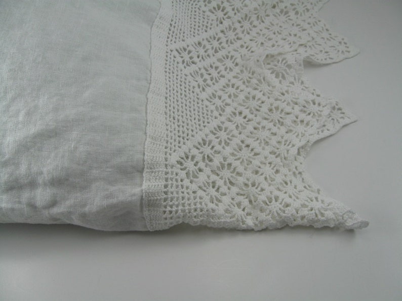 White Linen Pillowcase With Hand Crocheted Lace Standard Size - Etsy