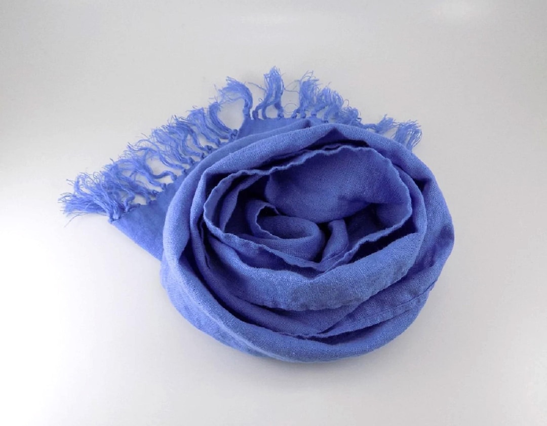 Periwinkle Purple Blue Linen Scarf, Knotted Fringe Small Accent Scarf ...