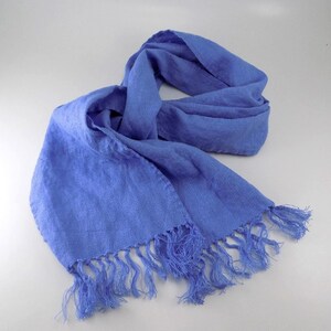 Periwinkle Purple Blue Linen Scarf, Knotted Fringe Small Accent Scarf ...