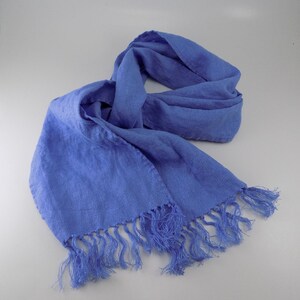 Periwinkle Blue Linen Scarf Skinny Scarf With Hand-knotted - Etsy