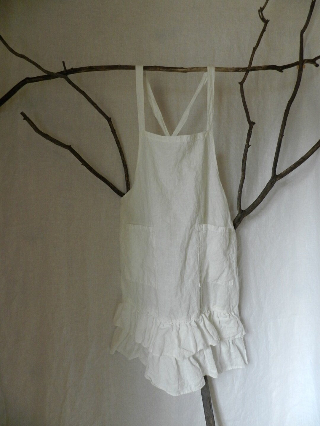 Double Ruffle White Linen Apron With Adjustable Ties Girls - Etsy