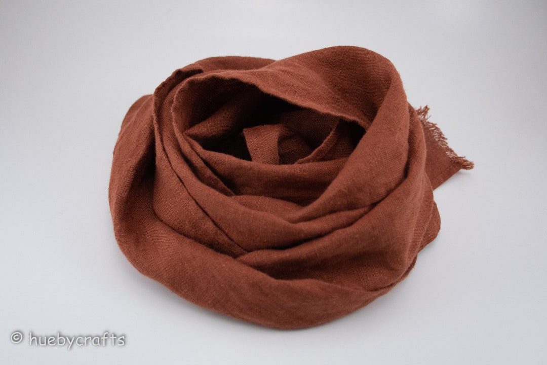 Fringed Linen Scarf in Rust, Small Burnt Orange Accent Scarf, Pure Flax ...