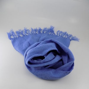 Periwinkle Blue Linen Scarf, Skinny Scarf With Hand Knotted Fringe ...