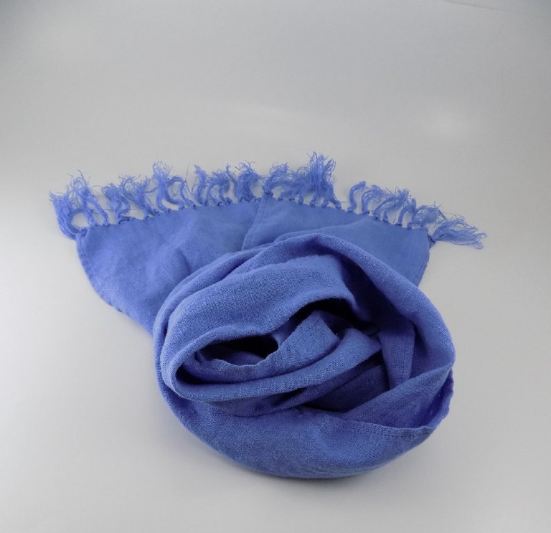 Periwinkle Purple Blue Linen Scarf, Knotted Fringe Small Accent Scarf ...