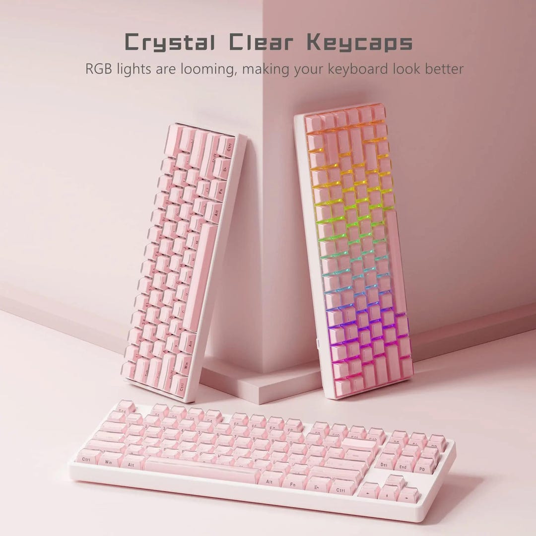 Jelly Keycaps/113-key Pink Jelly Round Keycaps, Ice Crystal Translucent ...