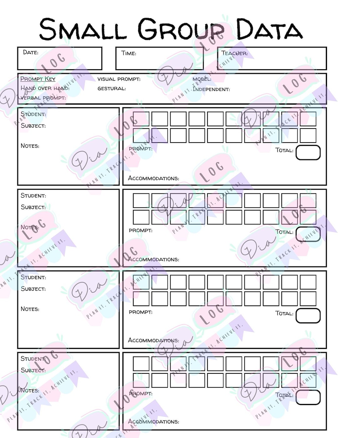 Printable Small Group Data Sheet | Student Progress Tracking | Digital ...