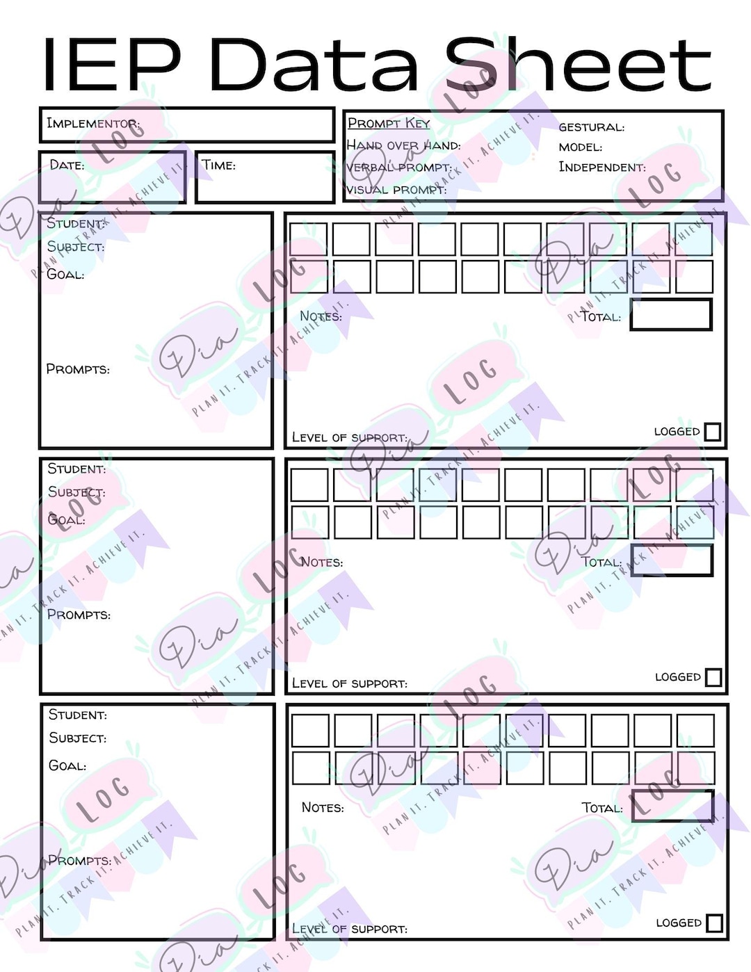 Printable IEP Data Sheet | Student Progress Tracking | Digital Download ...
