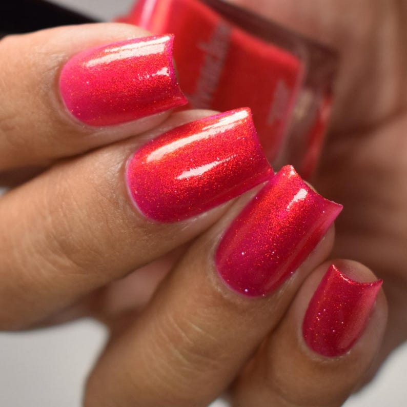 Flame Wall - Vibrant Red Nail Polish With Orange Shimmer - Etsy