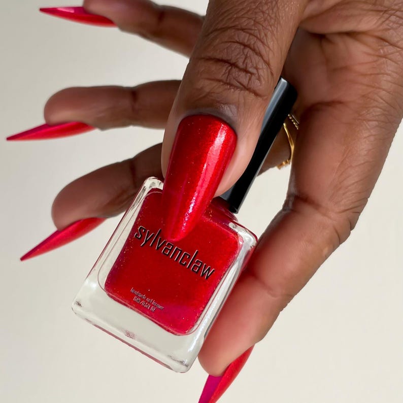 Flame Wall - Vibrant Red Nail Polish With Orange Shimmer - Etsy