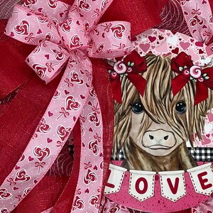Highland Cow Valentine's Day Wreath | Pink & Red Heart Door Decor ...