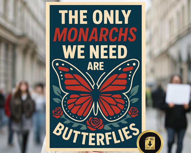 No Kings Protest Sign: Monarch Butterfly Activist Poster (digital ...