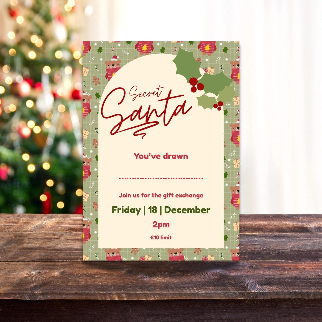 Secret Santa Draw Name Template | Editable and Festive | Digital ...