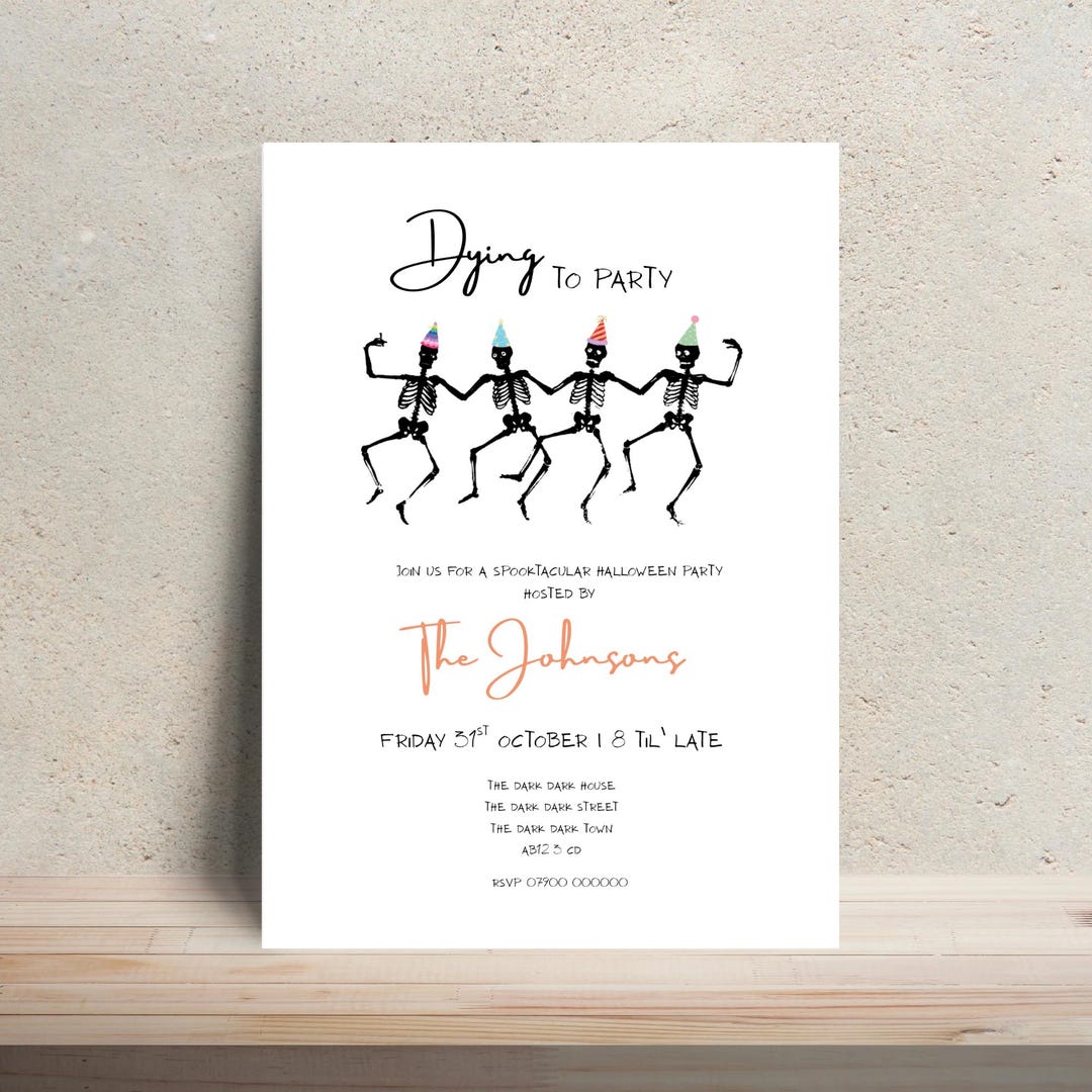 Dancing Skeleton Halloween Invitation: Customizable Party Template ...