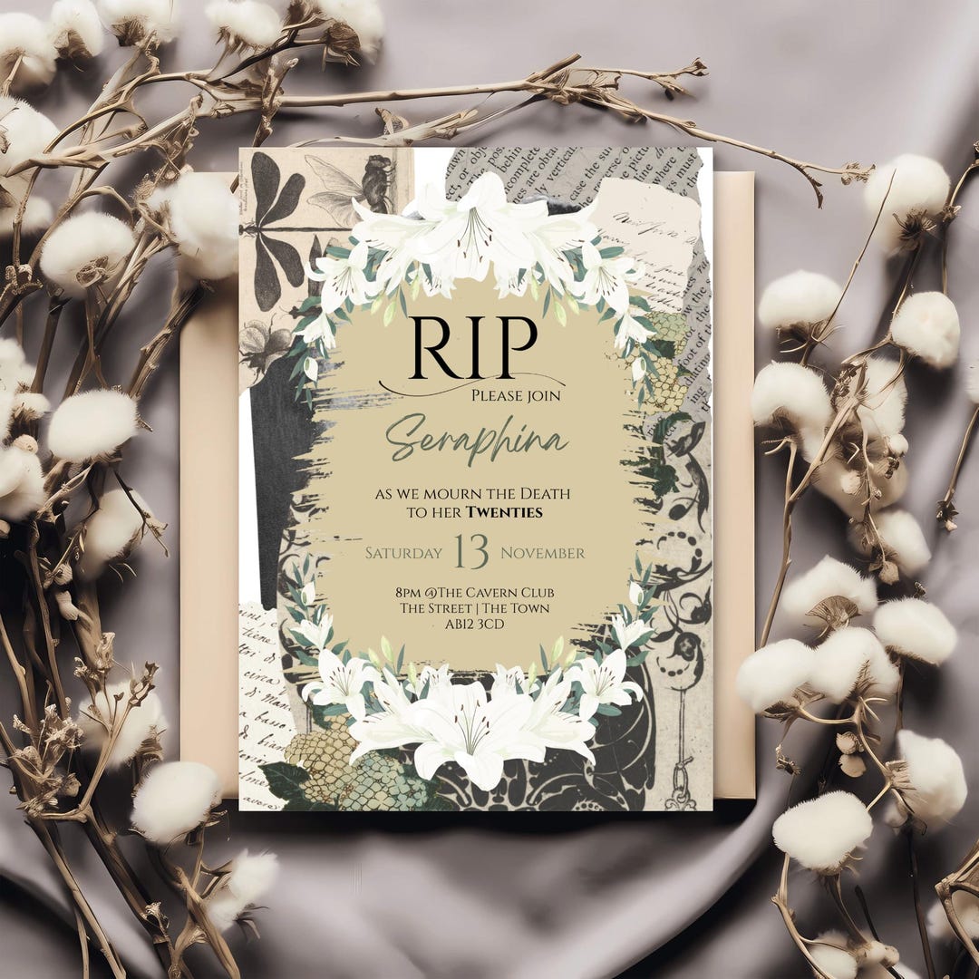 RIP Twenties Party Invitation • Vintage Mourning Theme • Digital ...
