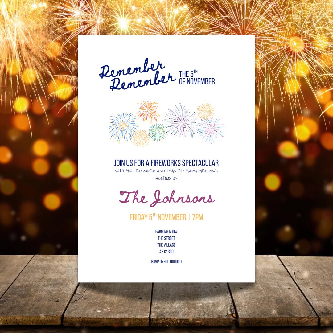 Bonfire Night Invitation Template | Fireworks Party Design (canva) - Etsy