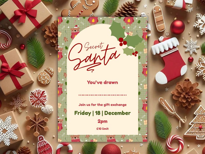 Secret Santa Draw Name Template | Editable and Festive | Digital ...