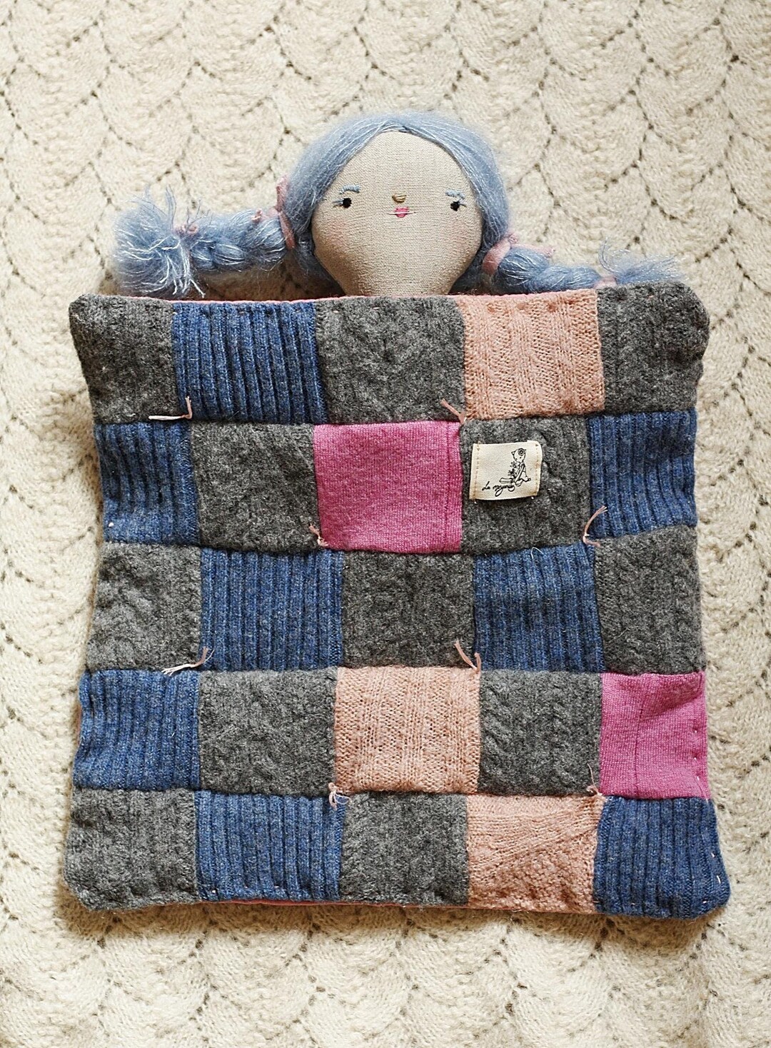 Wool Patchwork Doll Quilt, Reclaimed Wool, Blanket for Dolls and ...