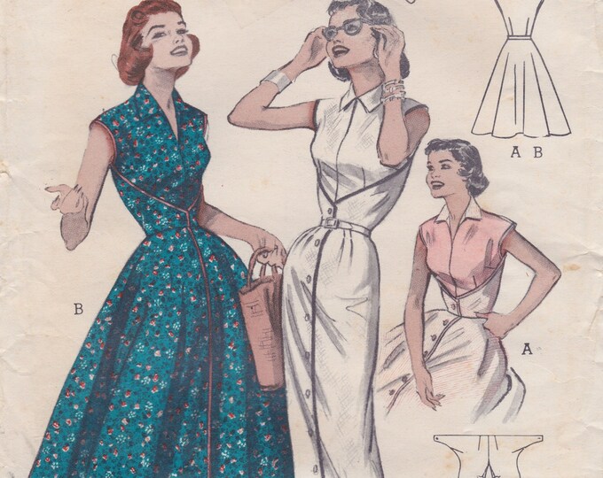 Butterick 6836 / Vintage 1950s Sewing Pattern / Wraparound Dress / Size ...