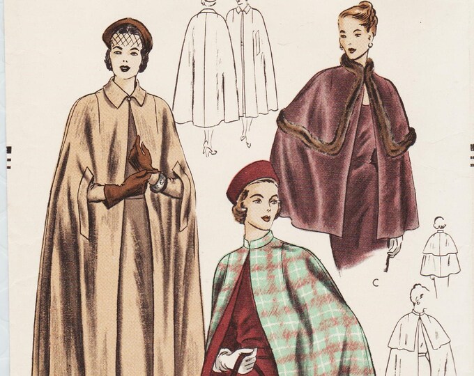 Vogue 6317 / Vintage 1940s Sewing Pattern / Cape Capelet Cloak / Size ...