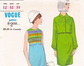 Vogue 7070 Vintage 1960s Sewing Pattern Dress and Jacket Size 12 Bust ...